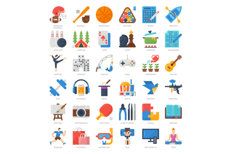 36 Hobby Icons Set x 4 Styles - MasterBundles