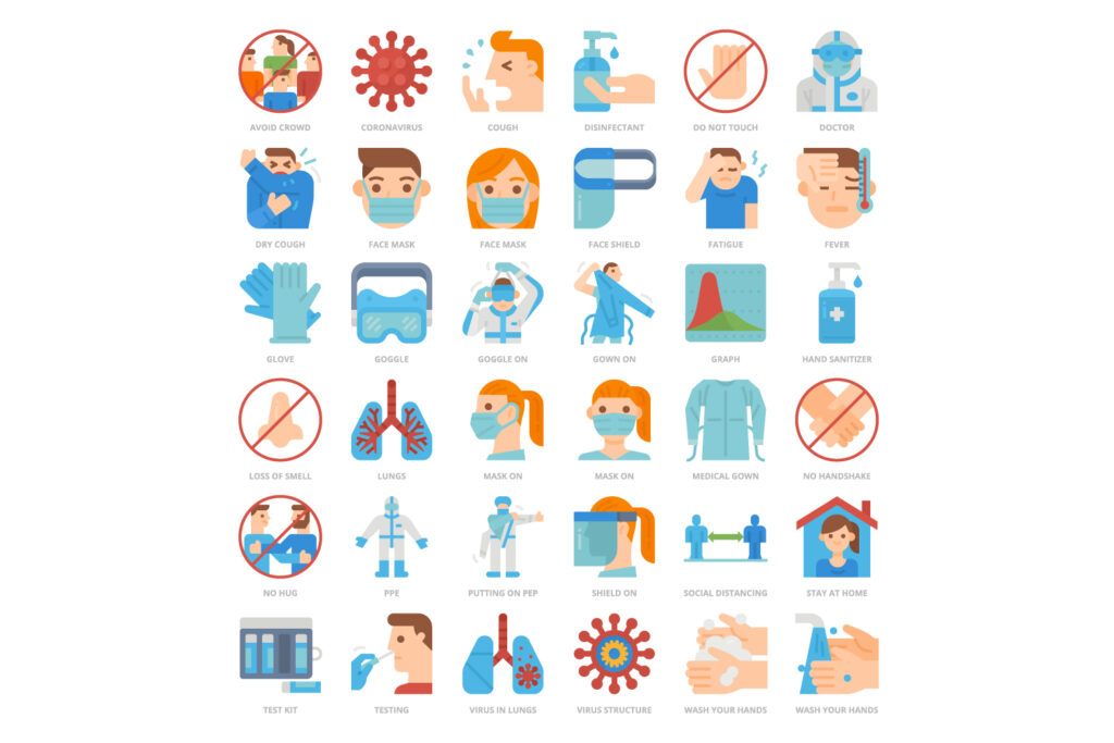 36 Covid Icons Set x 4 Styles - MasterBundles