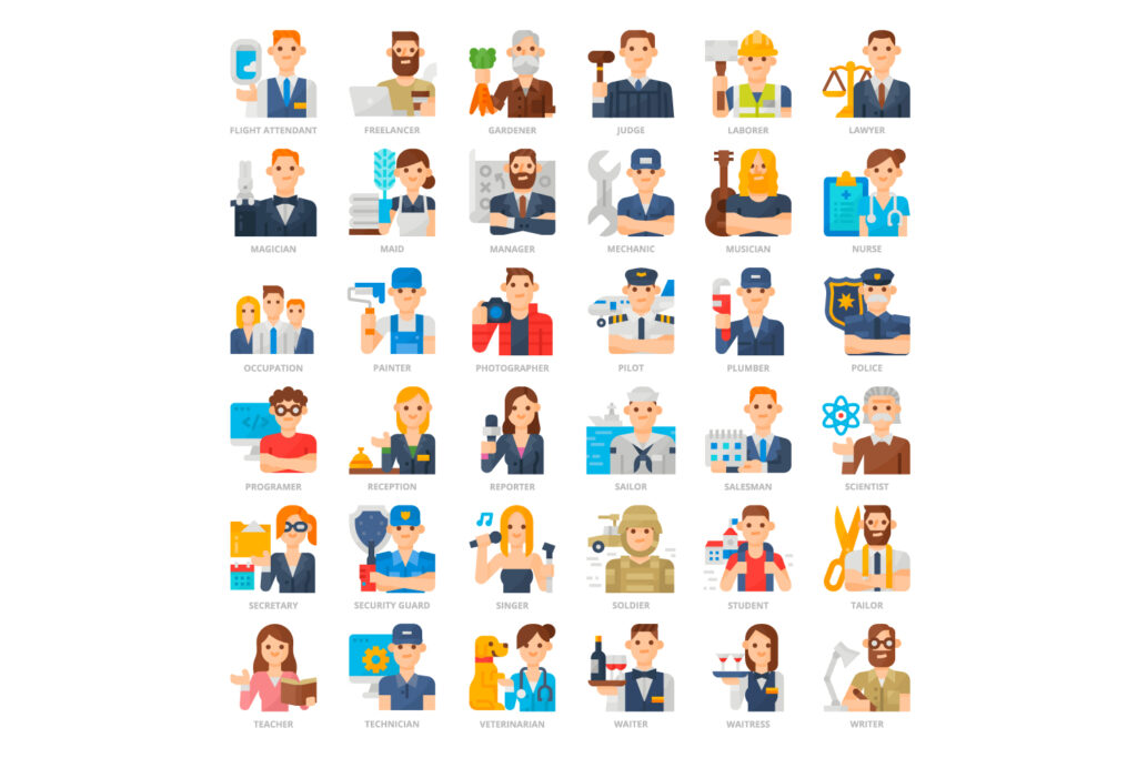 36 Occupation Icons Set x 4 Styles - MasterBundles