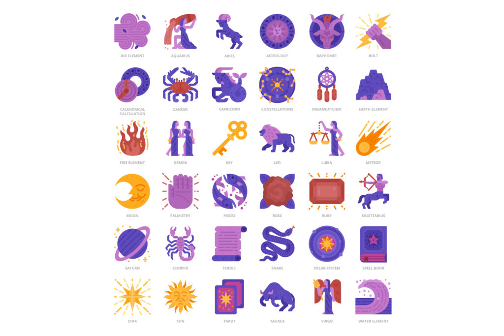 36 Astrology Icons Set x 4 Styles - MasterBundles
