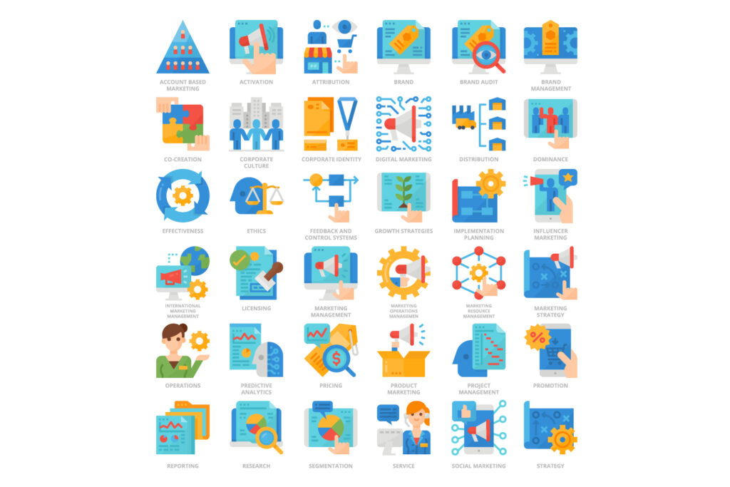 36 Marketing Management Icons Set x 4 Styles - MasterBundles