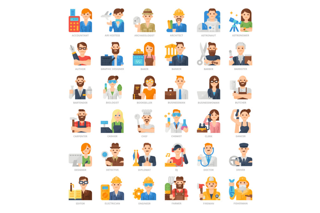 36 Occupation Icons Set x 4 Styles - MasterBundles
