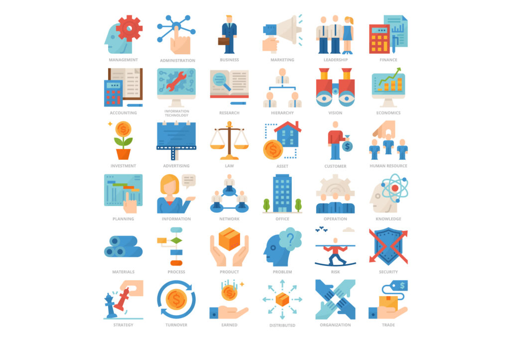 36 Management Icons Set x 4 Styles - MasterBundles
