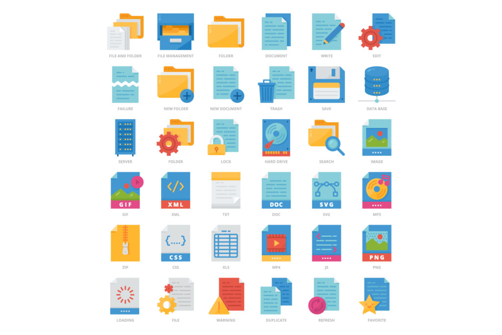 36 File and Folder Icons Set x 4 Styles - MasterBundles