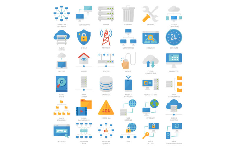 36 Computer Network Icons Set x 4 Styles - MasterBundles