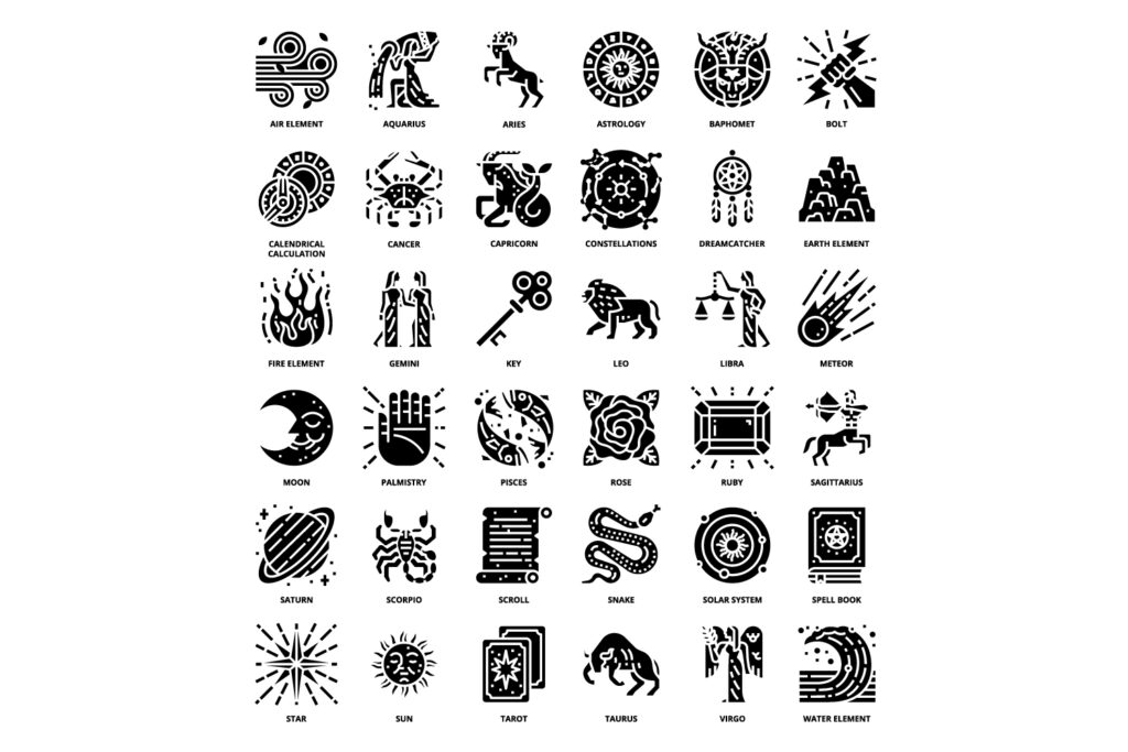 36 Astrology Icons Set x 4 Styles - MasterBundles