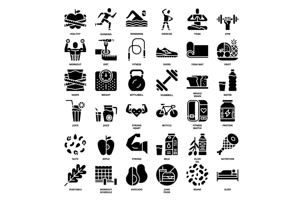36 Healthy Icons Set x 4 Styles - MasterBundles