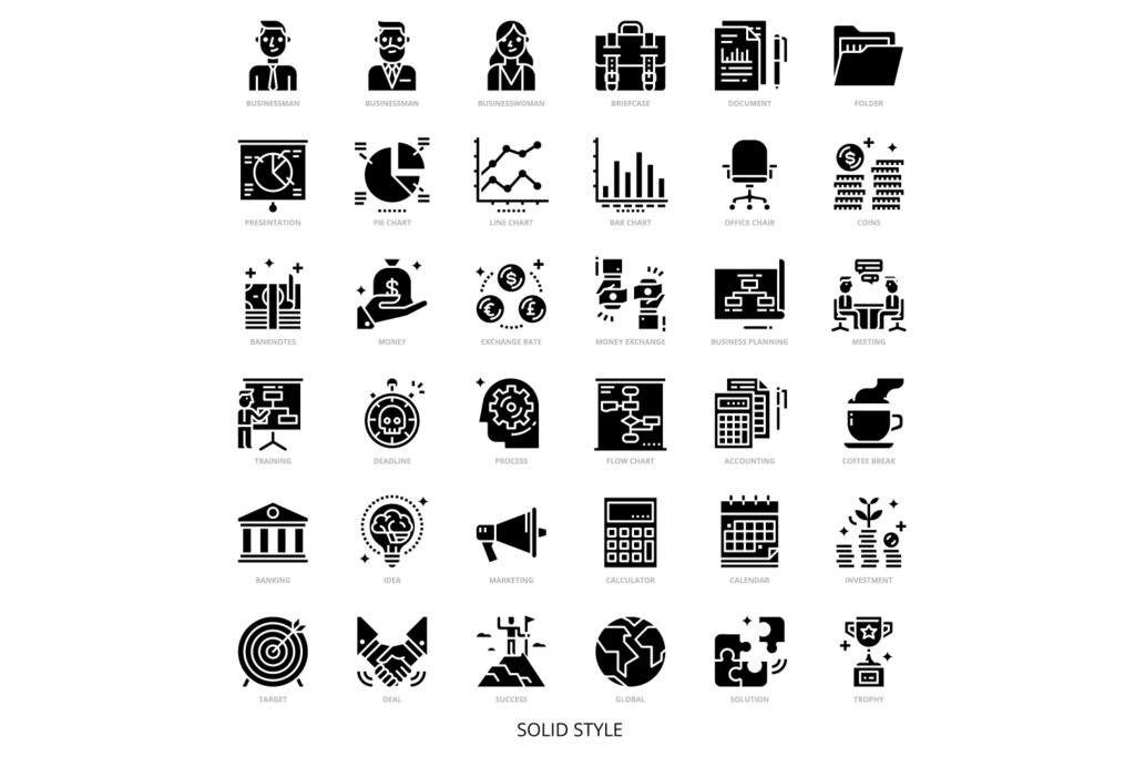 36 Business Icons Set x 4 Styles - MasterBundles