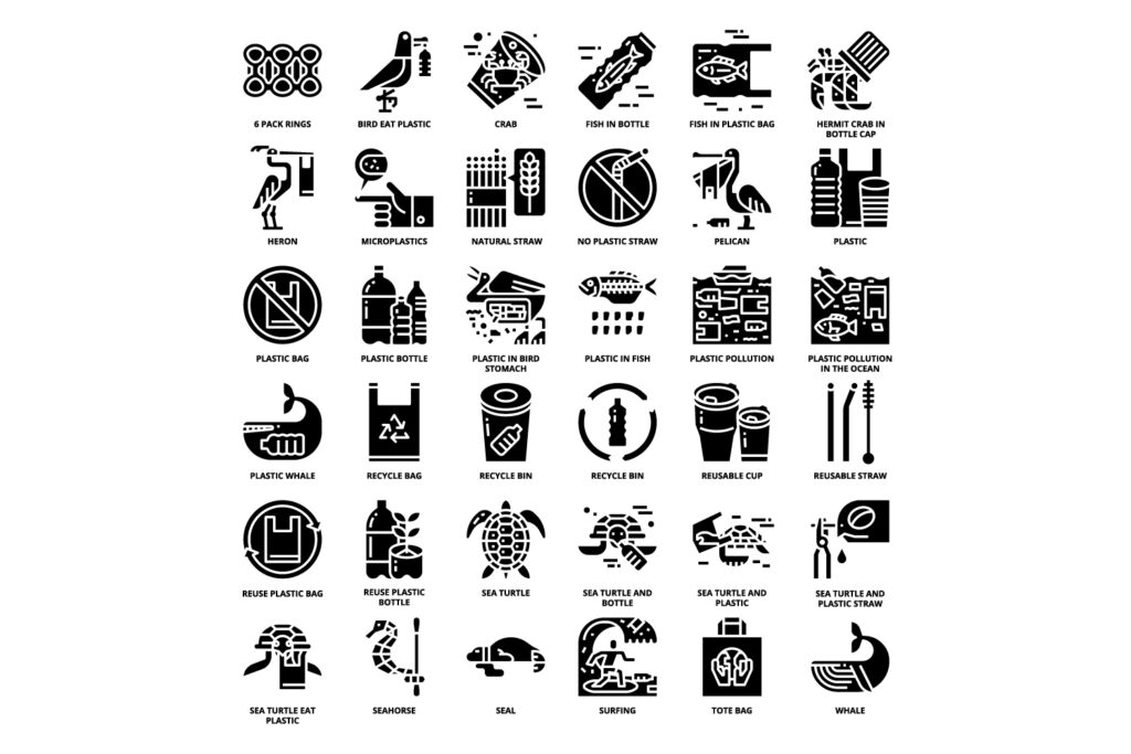 36 Plastic Pollution Icons Set x 4 Styles - MasterBundles