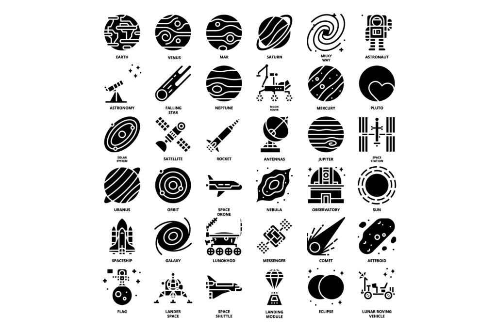 36 Space Icons Set x 4 Styles - MasterBundles