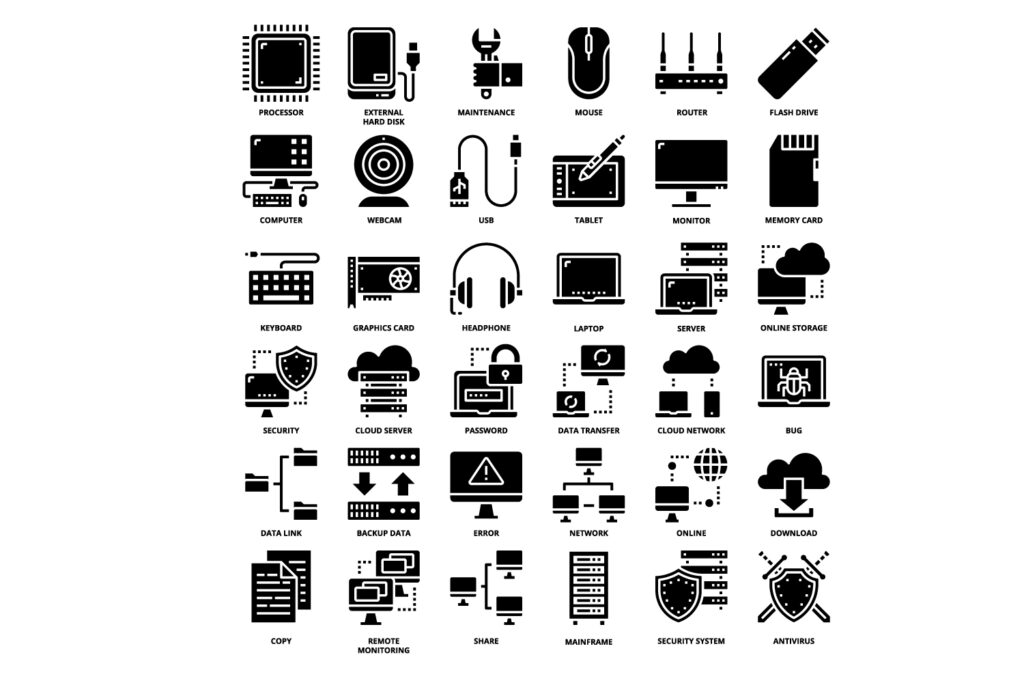 36 Computer Technology Icons Set x 4 Styles - MasterBundles