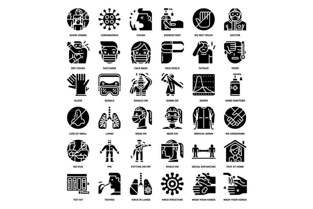 36 Covid Icons Set x 4 Styles - MasterBundles