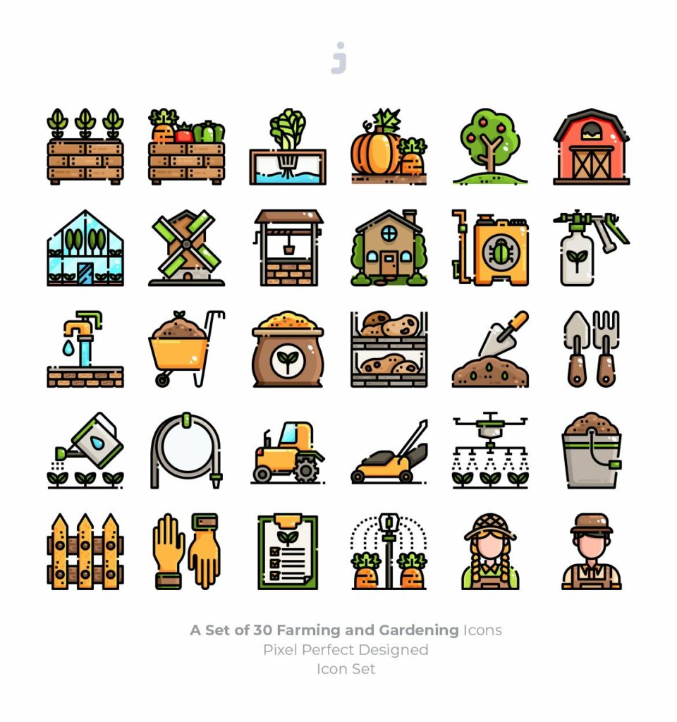 30 Farming and Gardening Icon set – MasterBundles