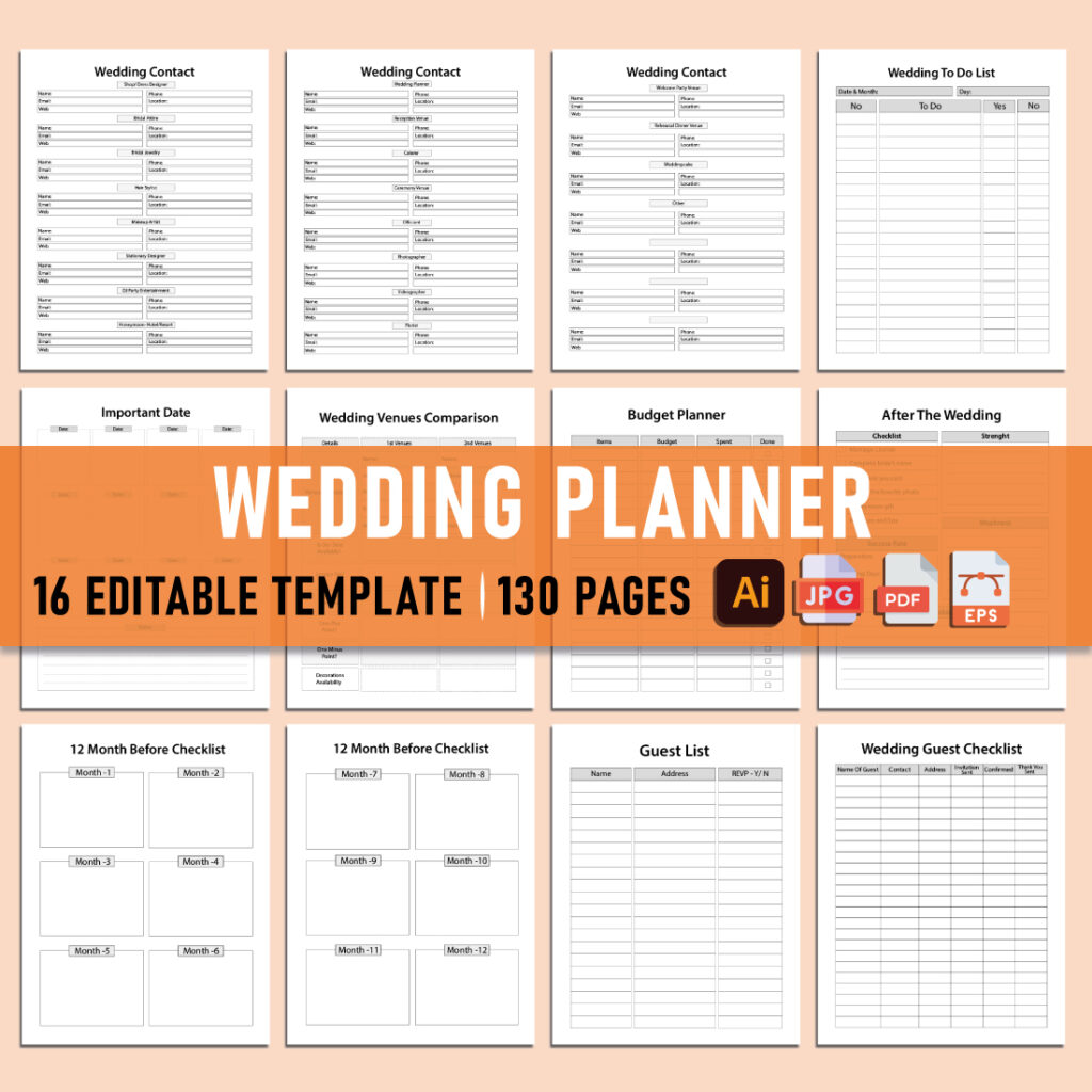 Editable Wedding Planner for KDP Interior - MasterBundles