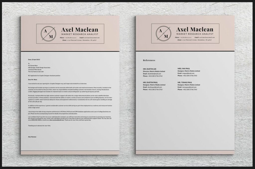 Transitional Two Pages Resume Pack – MasterBundles
