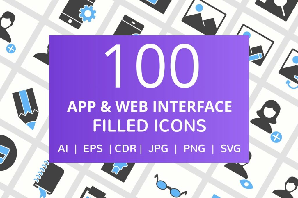100 App & Web Interface Filled Icons – MasterBundles