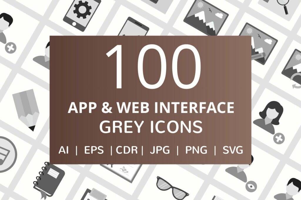 100 App & Web Interface Grey Icons – MasterBundles