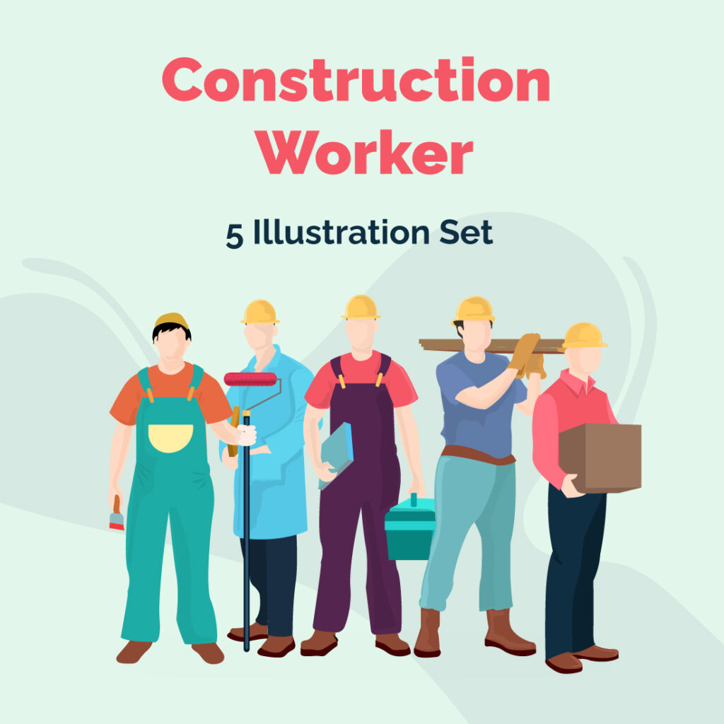 Construction worker illustration sets - MasterBundles