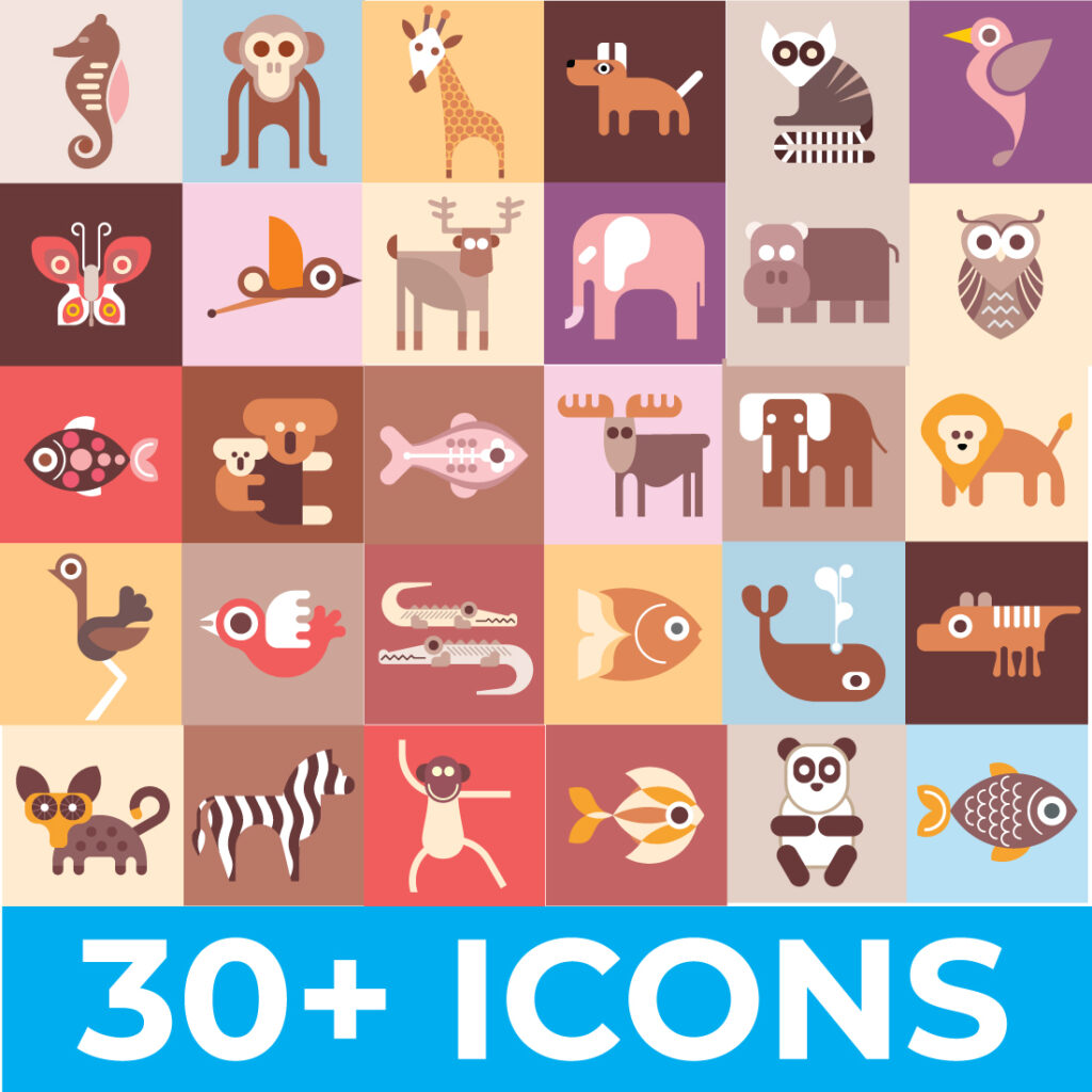30+ animals-fish-and-birds-bundle-of-vector-icons - MasterBundles ...