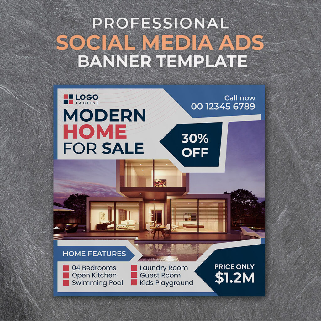 Professional & Creative Modern Home For Sale Social Media Ads Banner ...