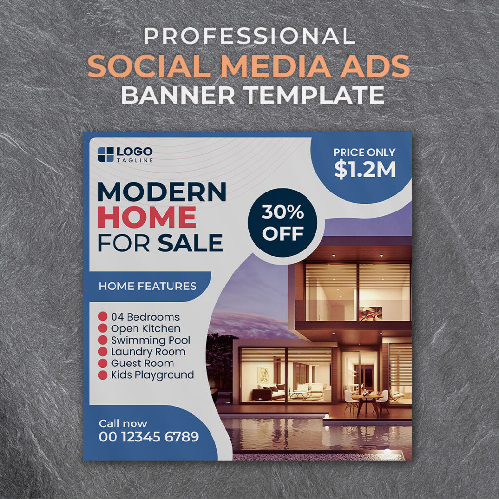 Professional & Creative Modern Home For Sale Social Media Ads Banner ...