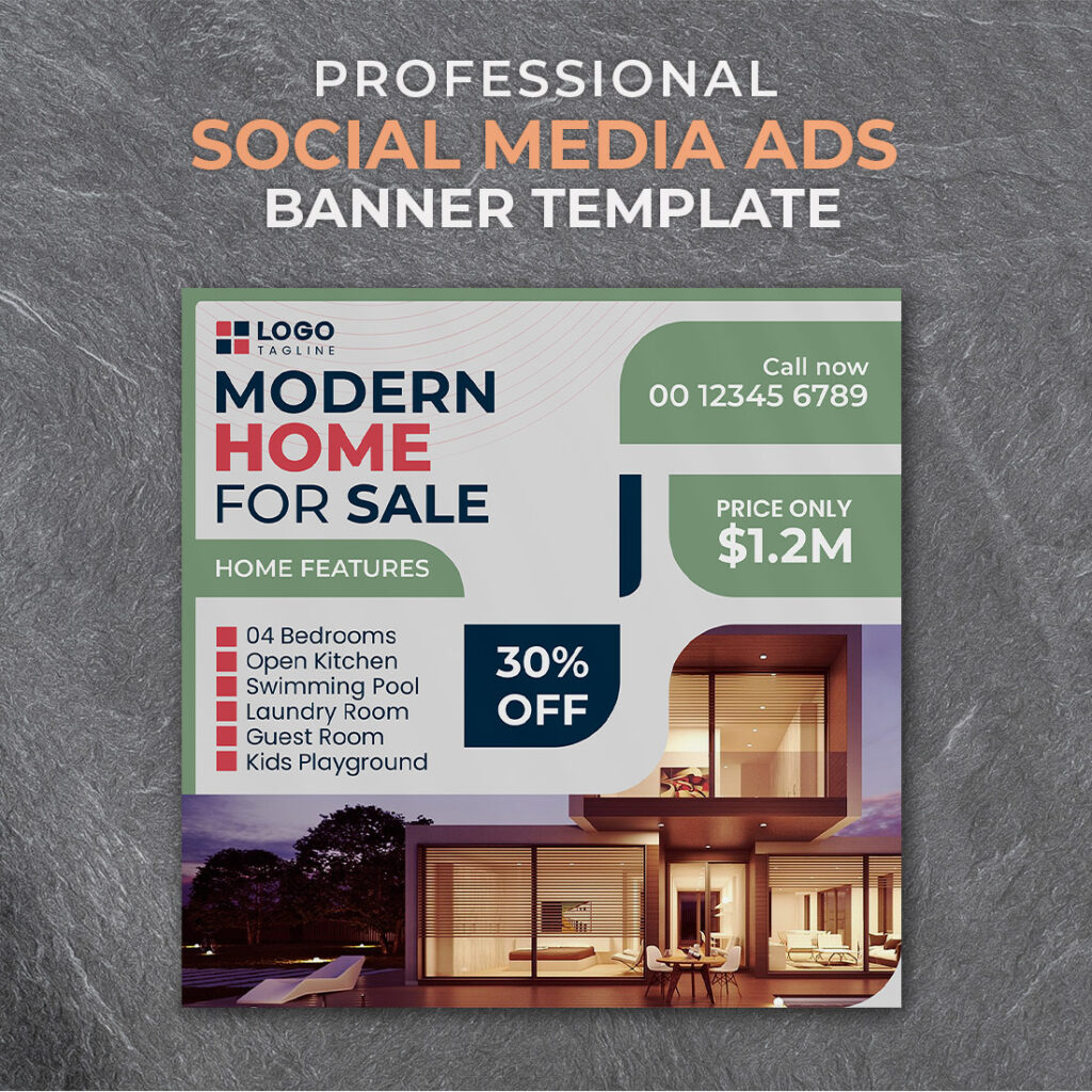 Professional & Creative Modern Home For Sale Social Media Ads Banner ...