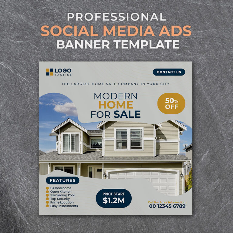 Professional & Creative Modern Home For Sale Social Media Ads Banner ...
