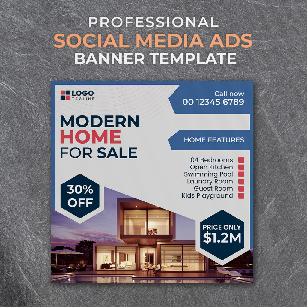 Professional & Creative Modern Home For Sale Social Media Ads Banner ...