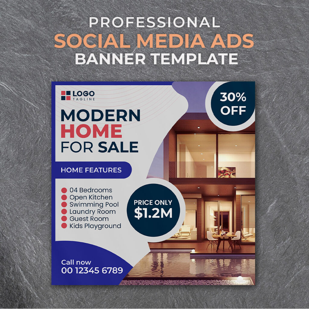 Professional & Creative Modern Home For Sale Social Media Ads Banner ...