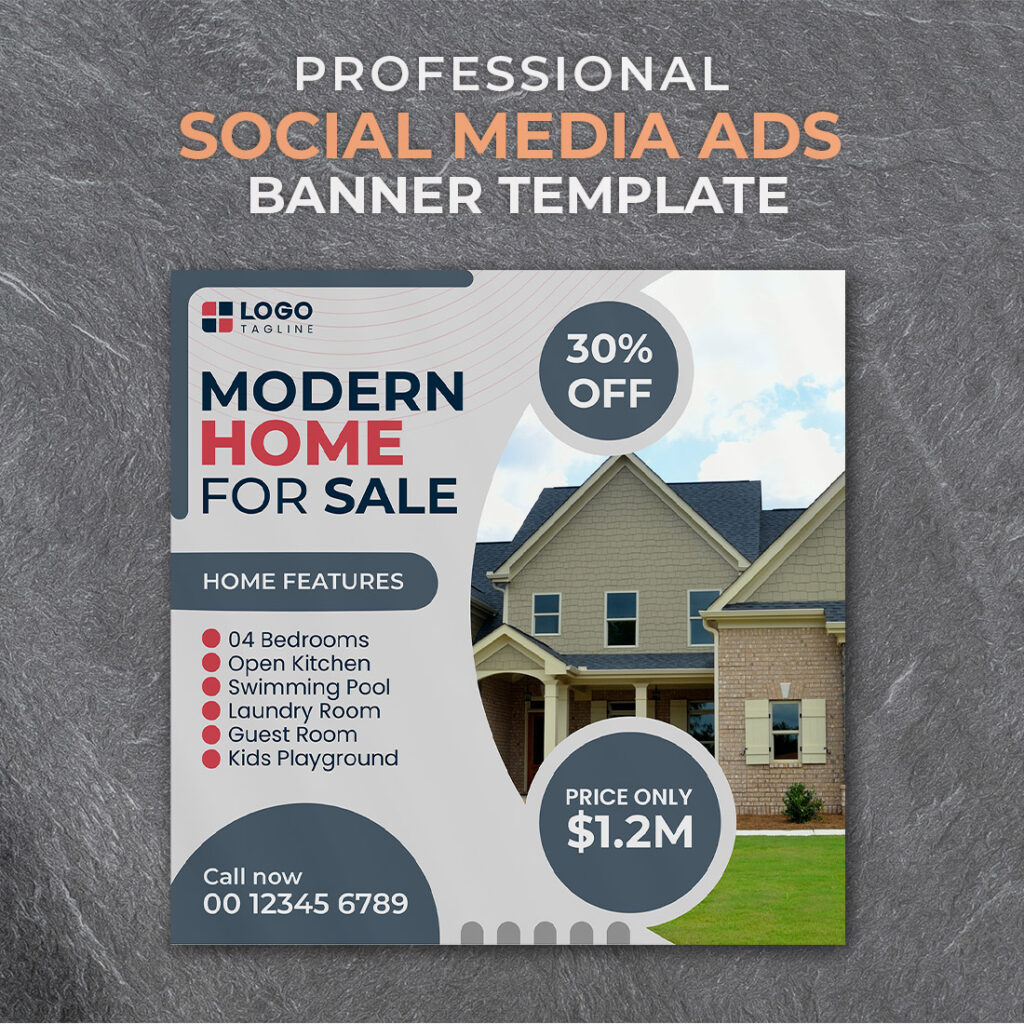Professional & Creative Modern Home For Sale Social Media Ads Banner ...