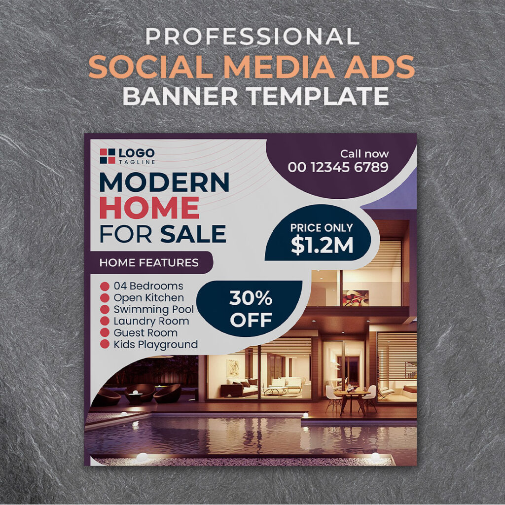 Professional & Creative Modern Home For Sale Social Media Ads Banner ...