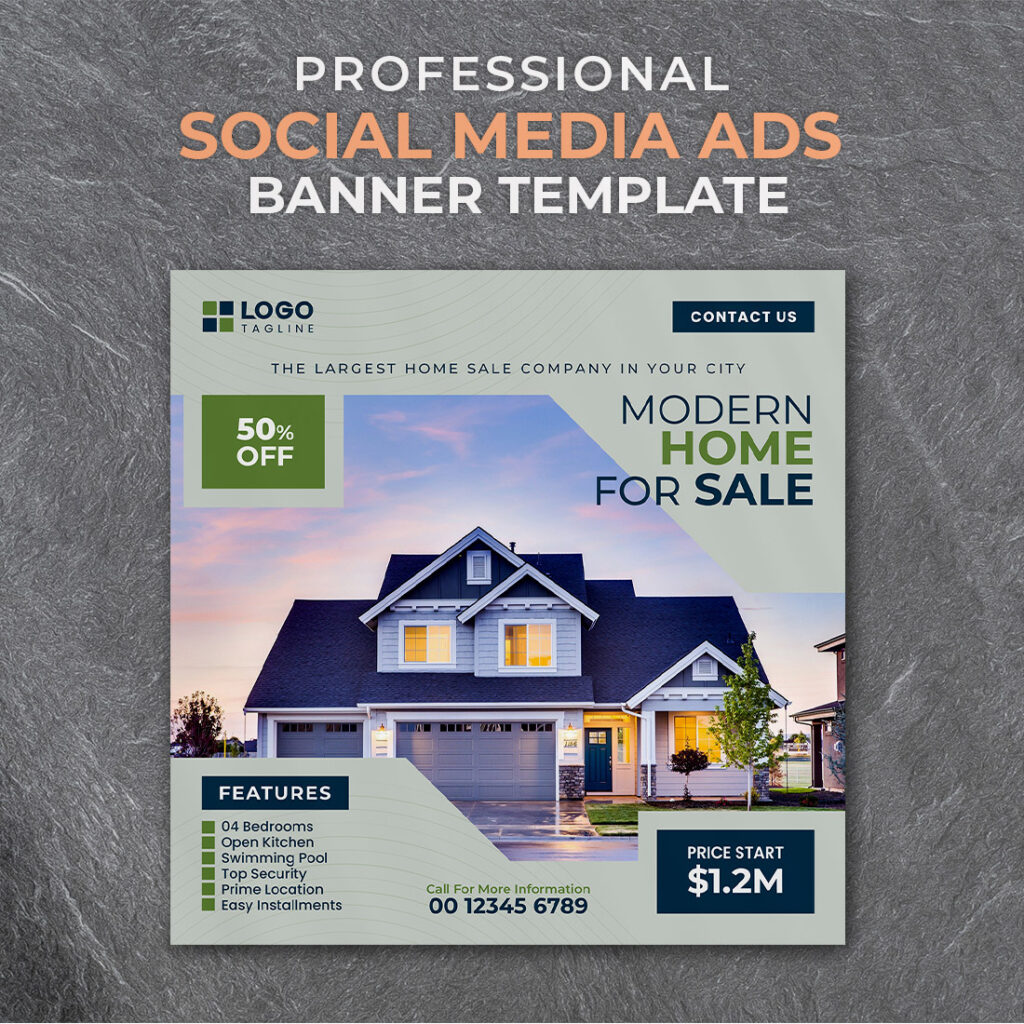 Professional & Creative Modern Home For Sale Social Media Ads Banner ...