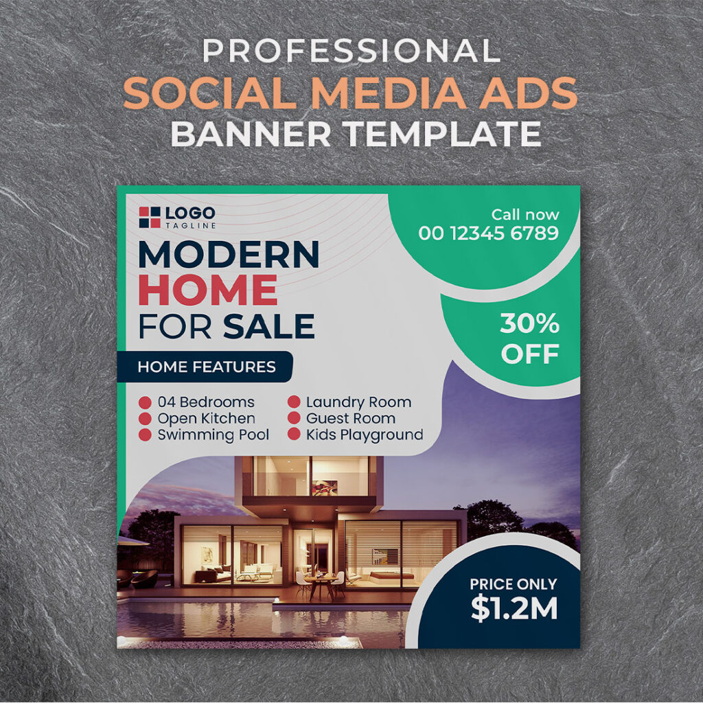 Professional & Creative Modern Home For Sale Social Media Ads Banner ...