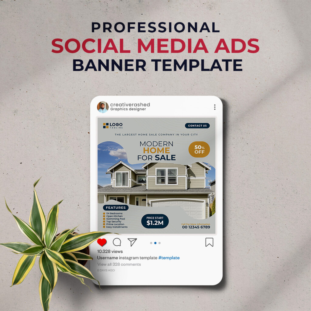 Professional & Creative Modern Home For Sale Social Media Ads Banner ...
