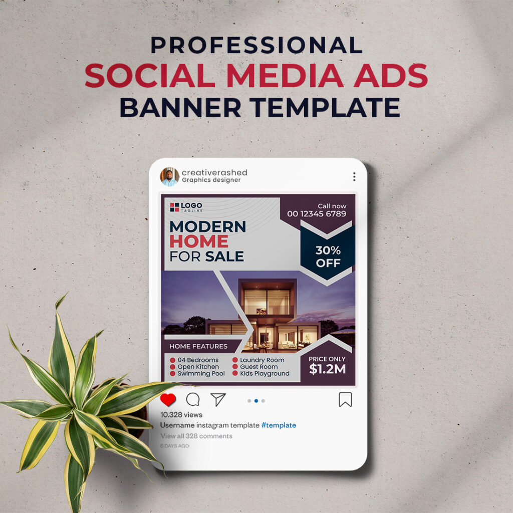Professional & Creative Modern Home For Sale Social Media Ads Banner ...