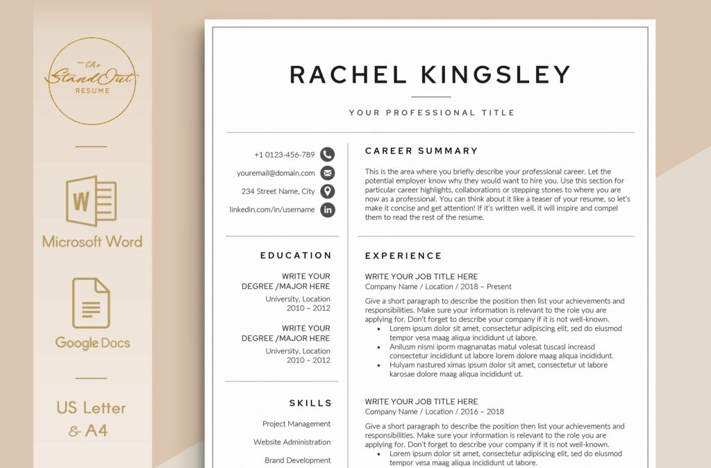 Resume/CV Template - RACHEL – MasterBundles