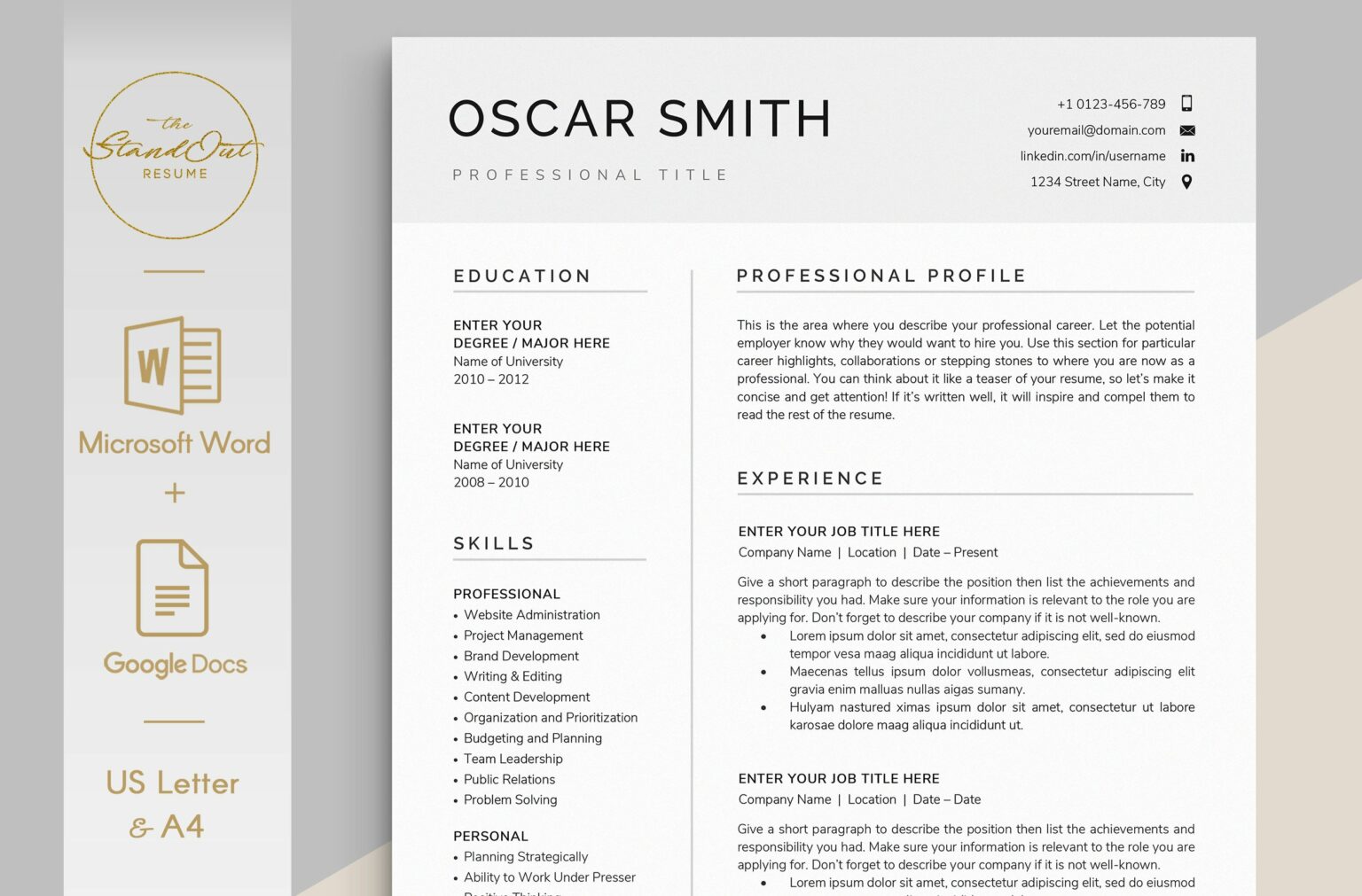 Resume/CV Template - OSCAR – MasterBundles