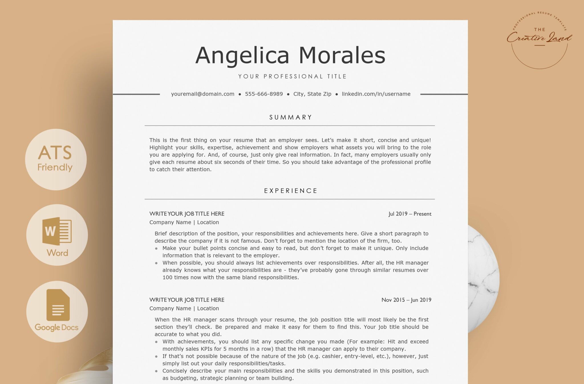Modern ATS Resume/CV - The Morales – MasterBundles