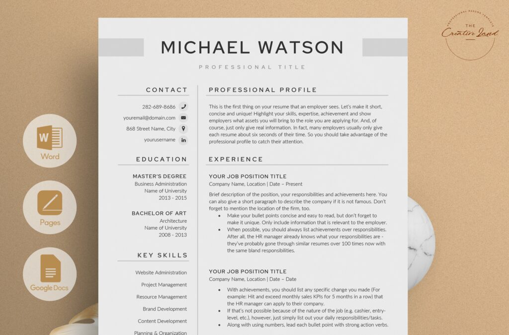 Resume/CV - The Watson – MasterBundles