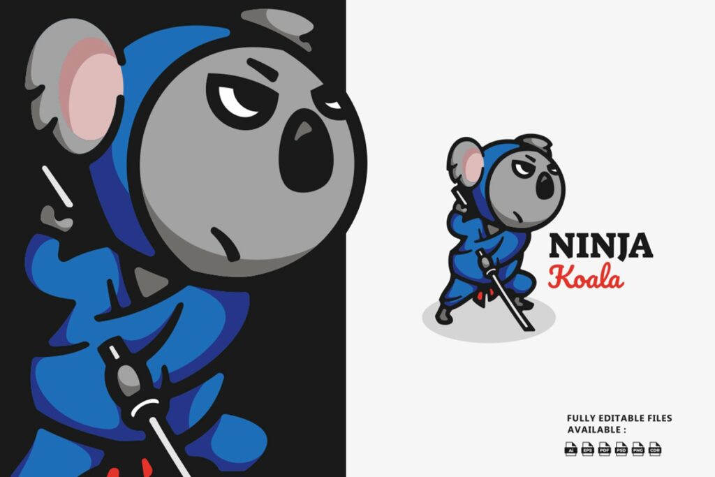 Ninja Koala Cartoon Logo – MasterBundles