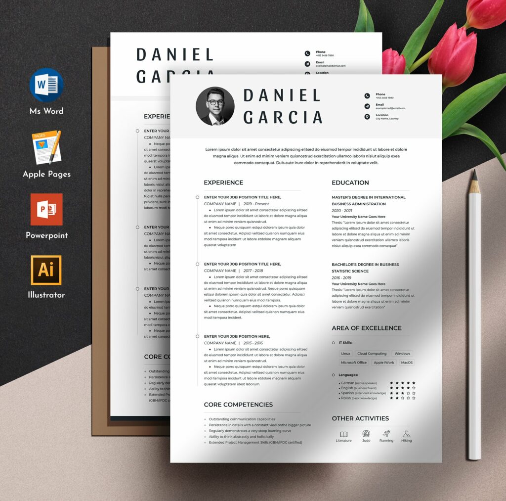Clean Resume Cv Template Word Pages – MasterBundles