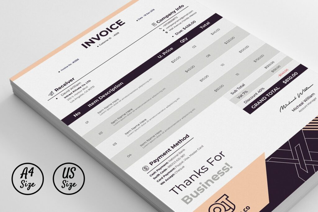 Invoice Template Excel Word Pages – MasterBundles