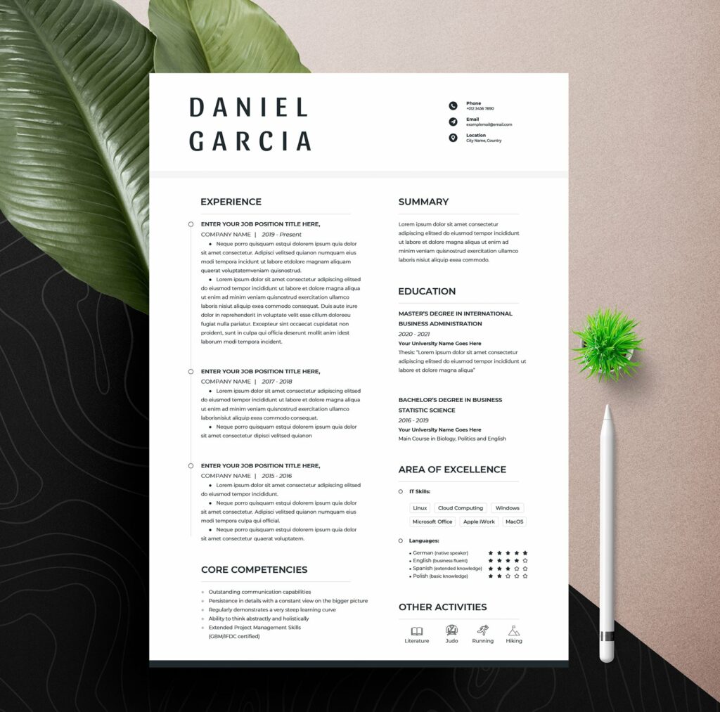 Clean Resume Cv Template Word Pages – MasterBundles