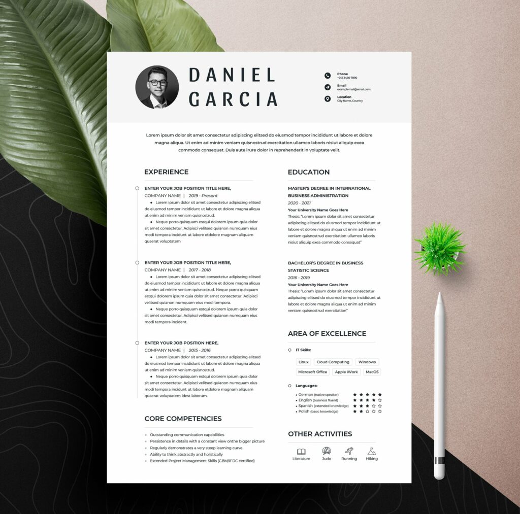 Clean Resume Cv Template Word Pages – MasterBundles