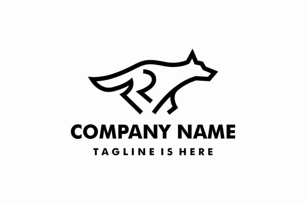 running wolf monoline outline logo – MasterBundles