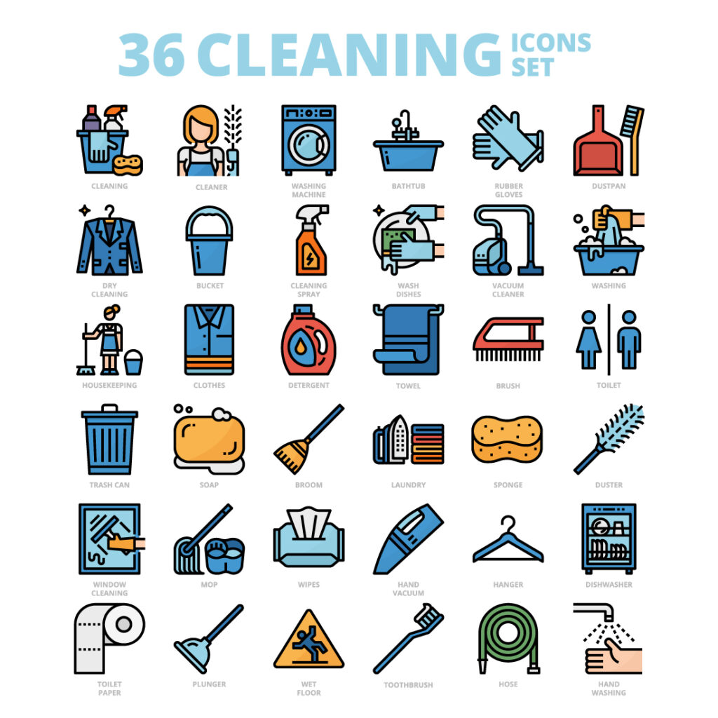 36 Cleaning Icons Set x 4 Styles - MasterBundles