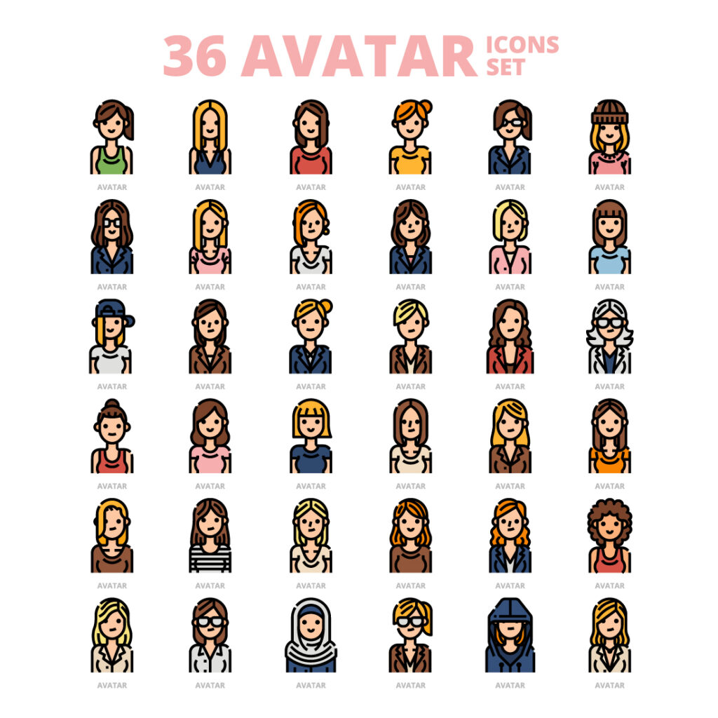 36 Avatar Icons Set x 4 Styles - MasterBundles