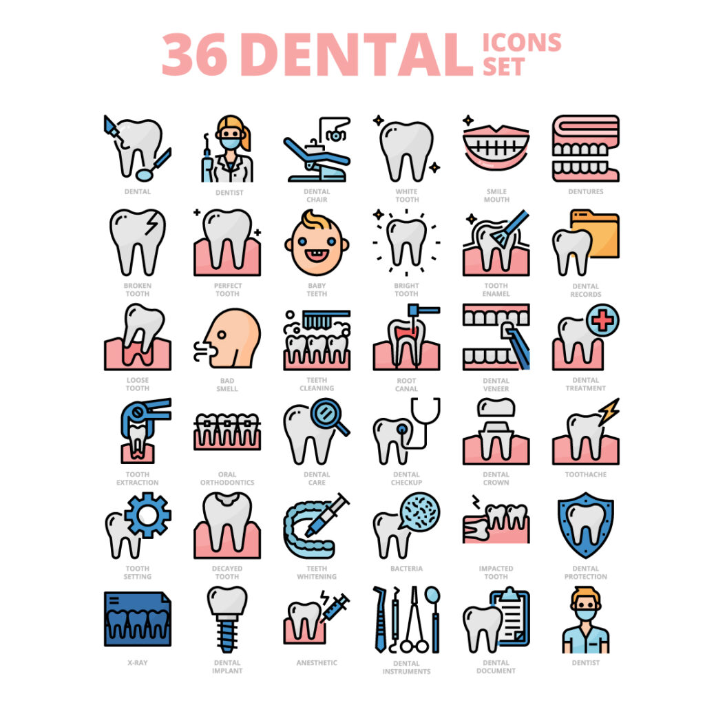 36 Dental Icons Set x 4 Styles - MasterBundles