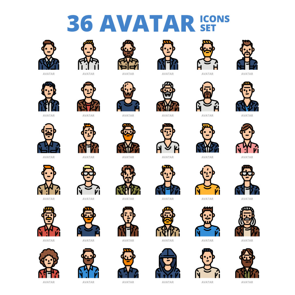 36 Avatar Icons Set x 4 Styles - MasterBundles
