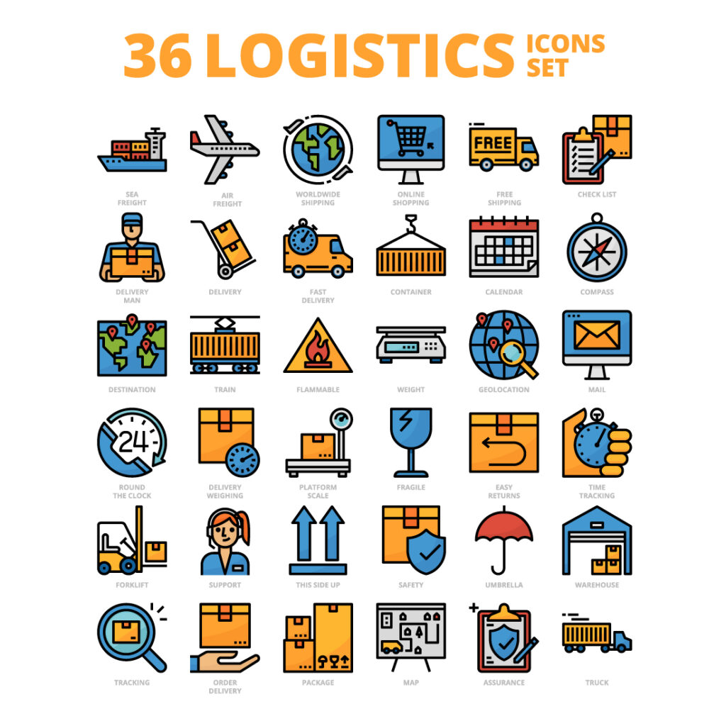36 Logistics Icons Set x 4 Styles - MasterBundles